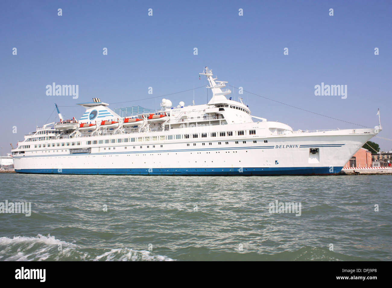 Delphine white ship in Venice, Italy Stock Photo - Alamy