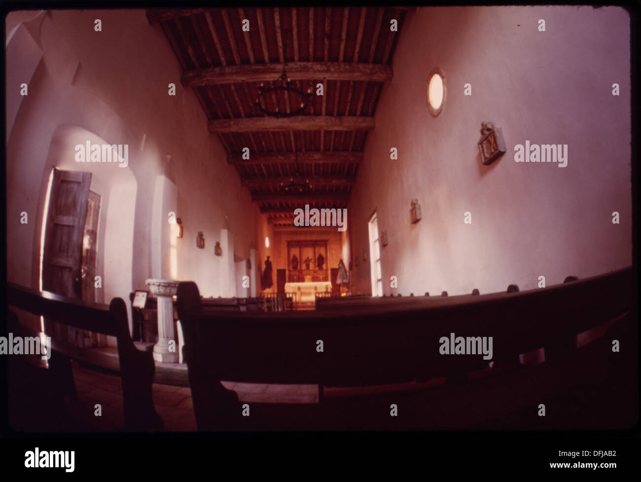 This interior view of the Mission San Juan Capistrano showcases the ...