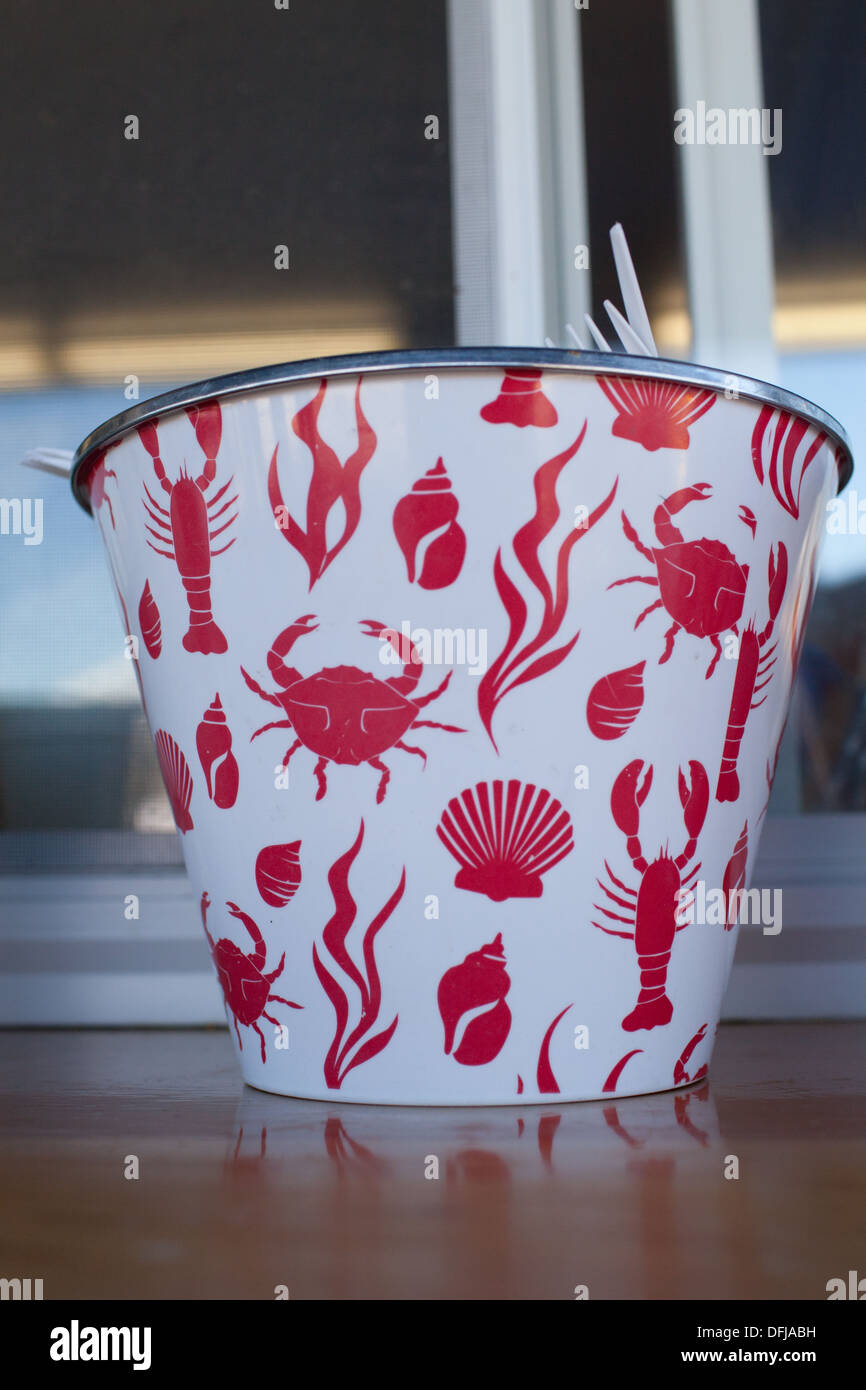 Buckets of utensils at Captain Scott's Lobster Dock in New London ...