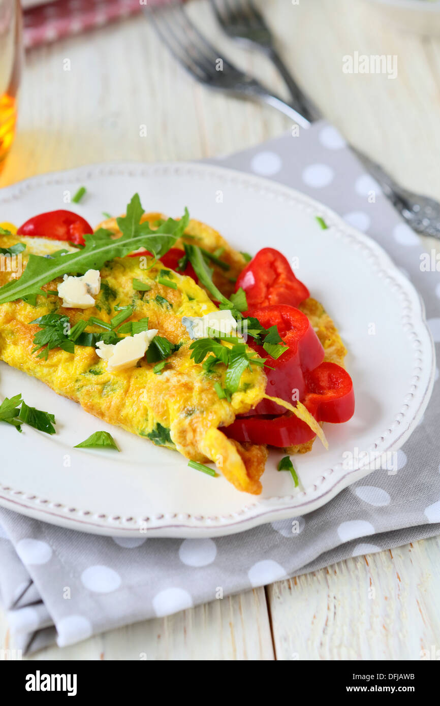 homemade omelet with cheese and vegetables, food Stock Photo - Alamy