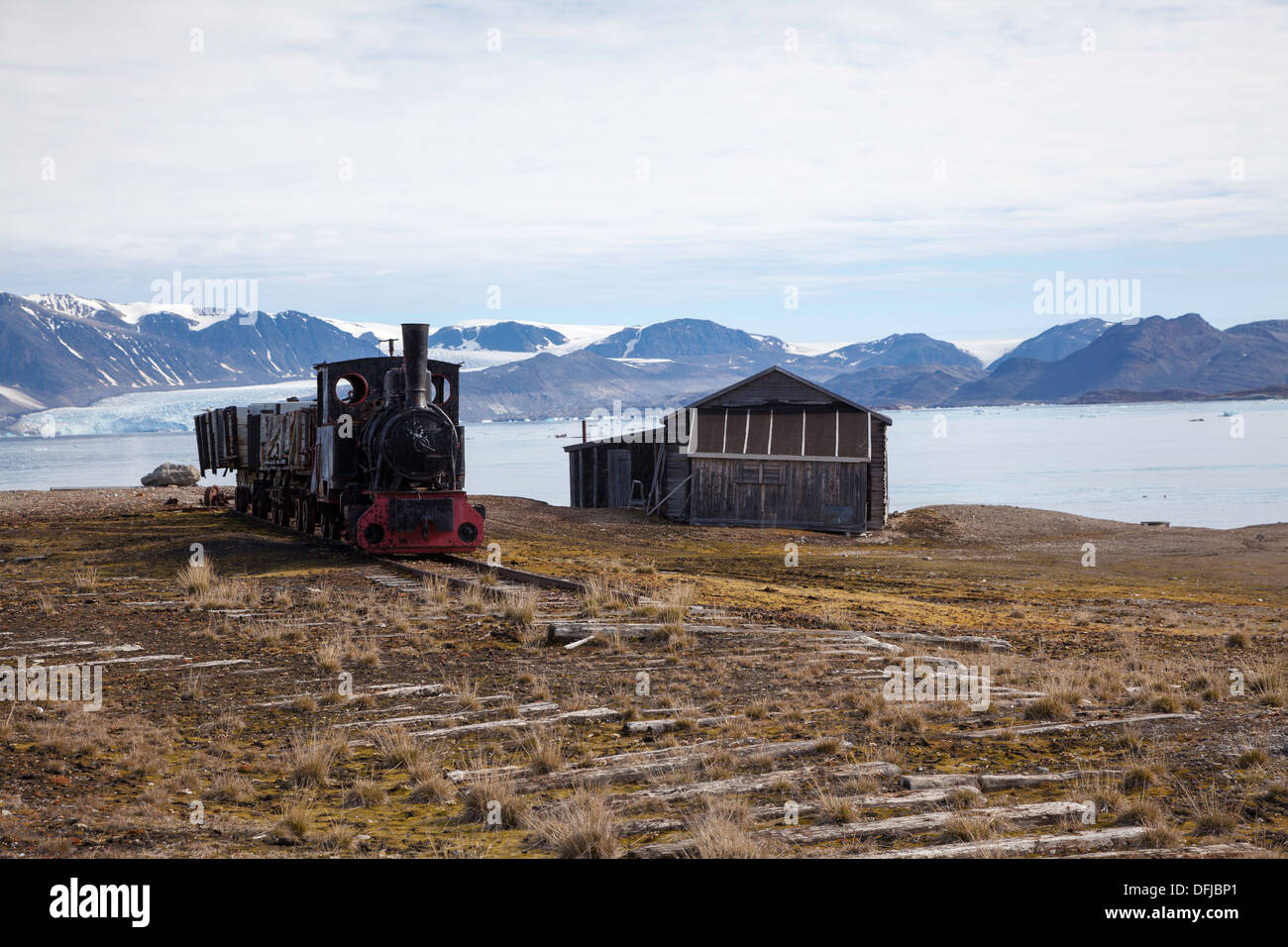 Old steam train engine at Ny-Ålesund, Spitsbergen, Svalbard Archipelago ...