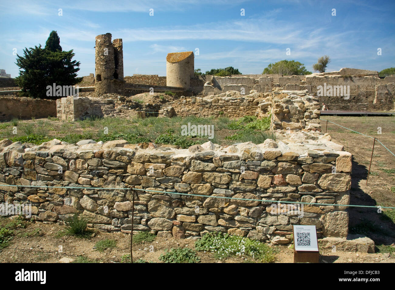 Ruins of building in fortification complex, Citadel of Roses, Girona ...