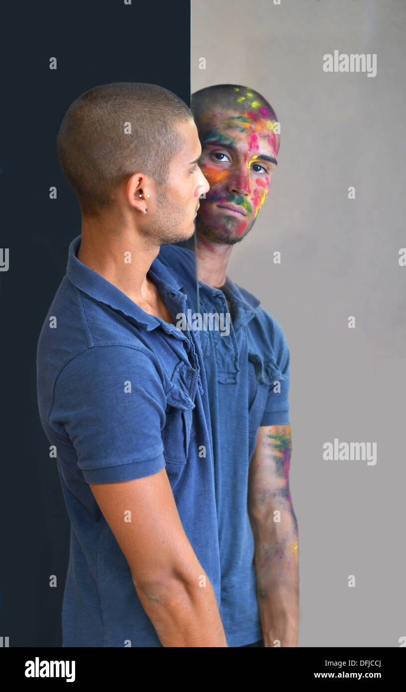 Contrast of opposites in the same person, outside he's quiet and normal ...