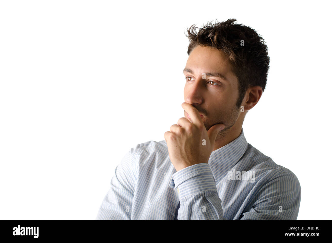 Portrait of attractive young business man looking to a side, isolated ...