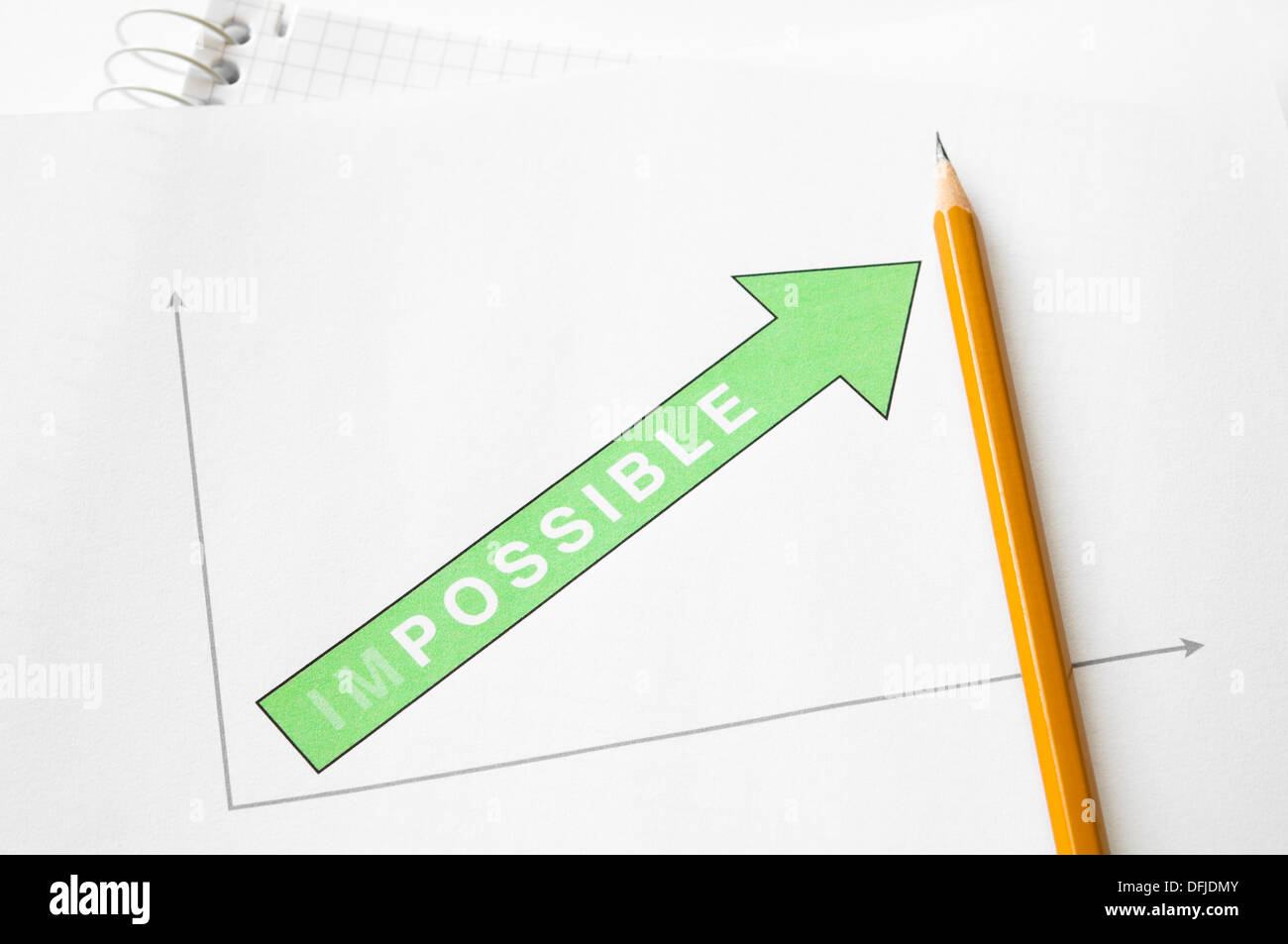 Arrow with impossible printed on white paper Stock Photo - Alamy
