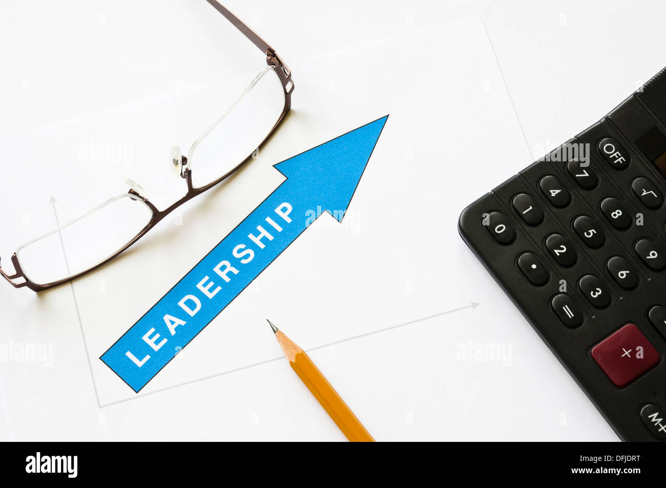 Leadership concept - arrow pointing up graph printed on white paper ...