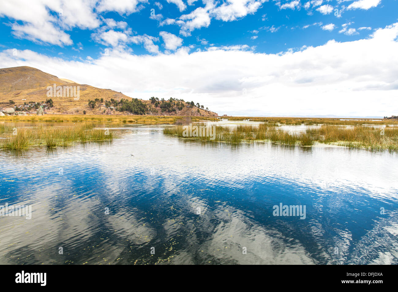 Lake Titicaca South America located on border of Peru and Bolivia. It ...