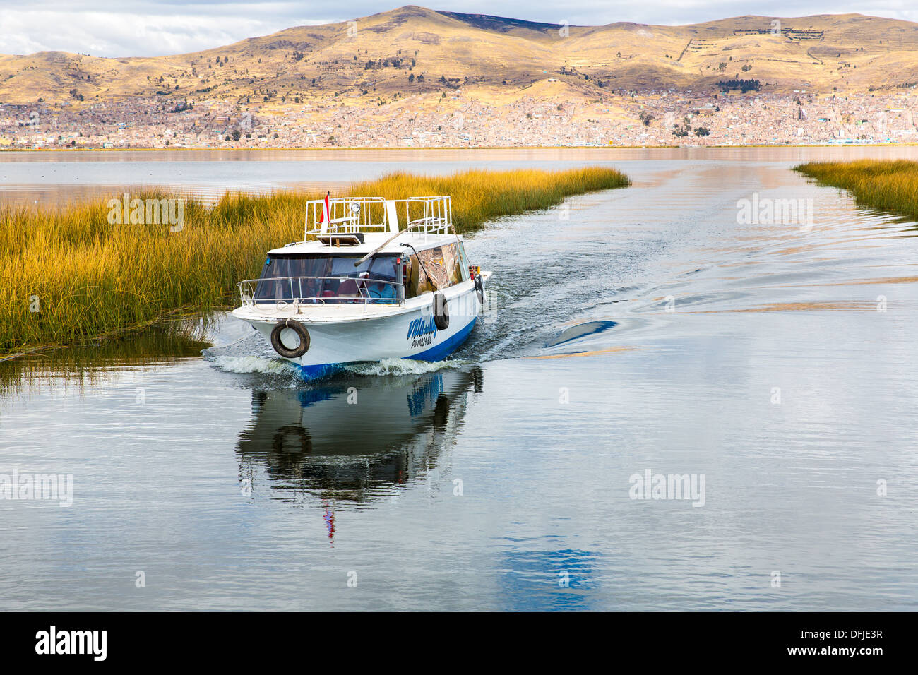 Lake Titicaca South America located on border of Peru and Bolivia. It ...