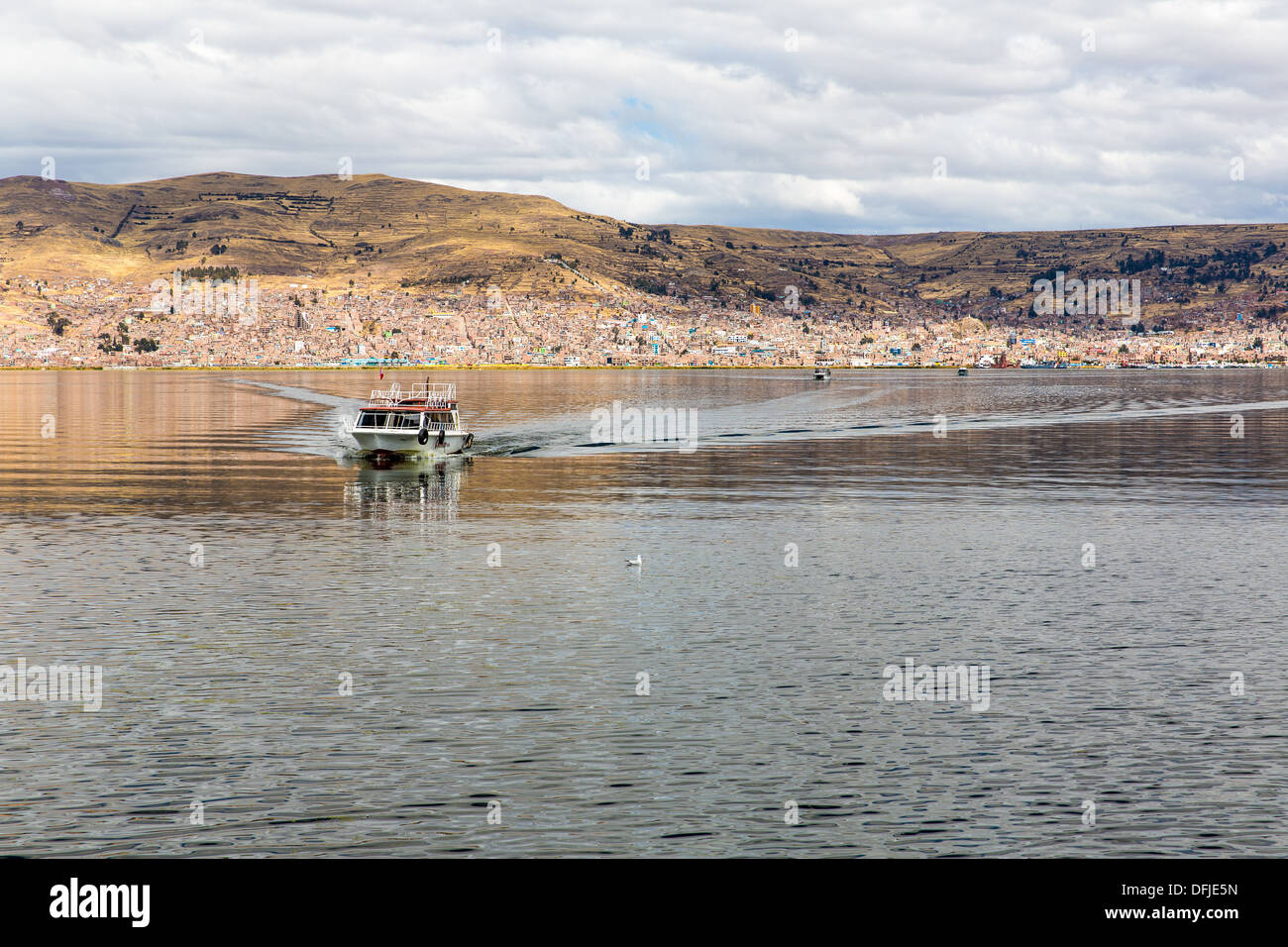 Lake Titicaca South America located on border of Peru and Bolivia. It ...