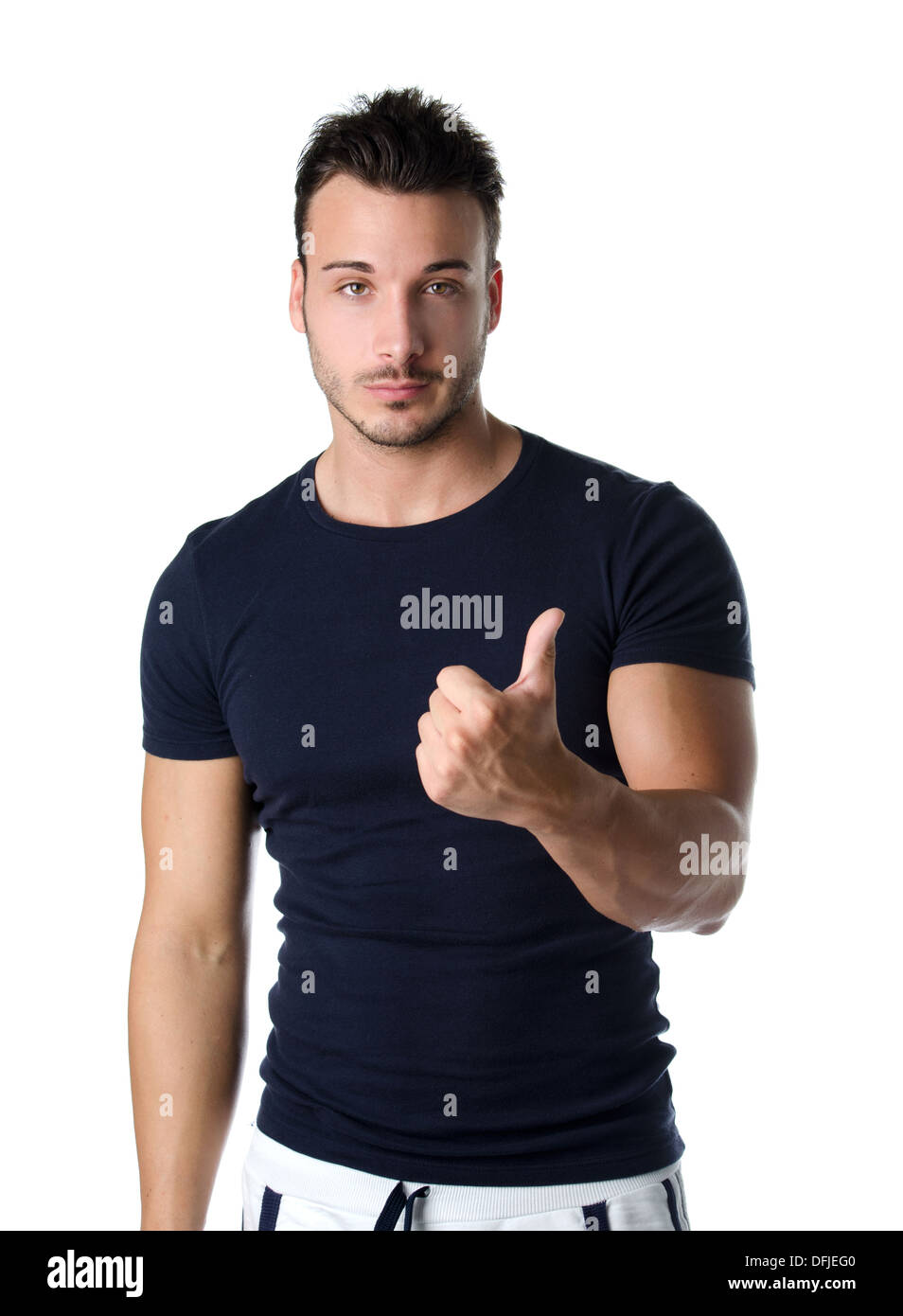 Attractive young man counting to one with fingers and hands, isolated ...
