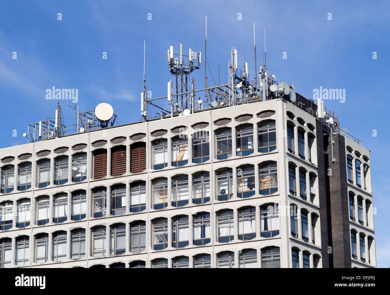 Communication masts on a university building in Wolverhampton Stock ...