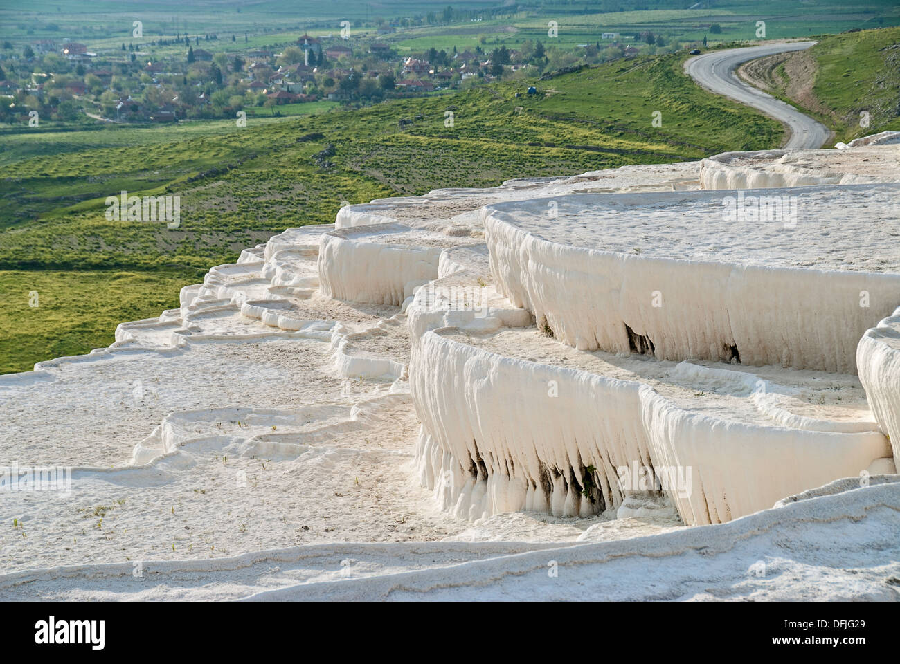 Natural travertine pools and terraces in Pamukkale, Turkey Stock Photo ...