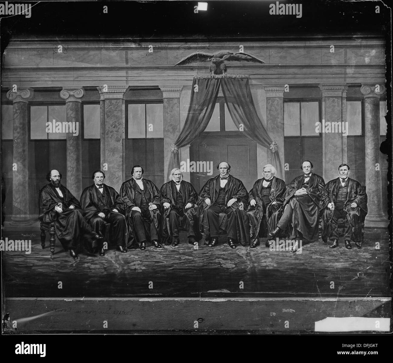 This historical image shows Chief Justice Salmon P. Chase and two U.S ...