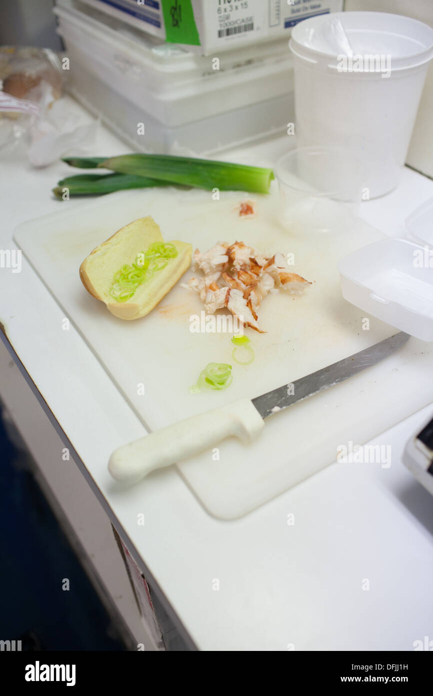 Lobster roll prep in a Pawcatuck, Connecticut lobster shack Stock Photo ...