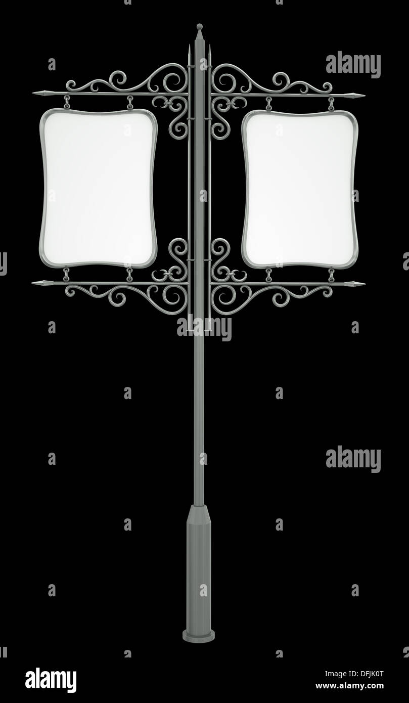 Old-fashioned sign isolated on a black background. 3D rendered ...