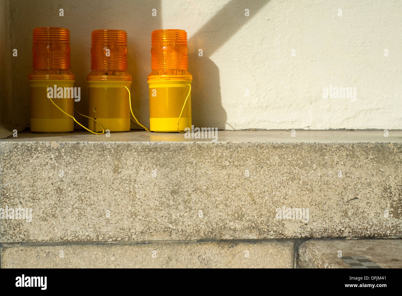 Warning Lamps on a step Stock Photo - Alamy