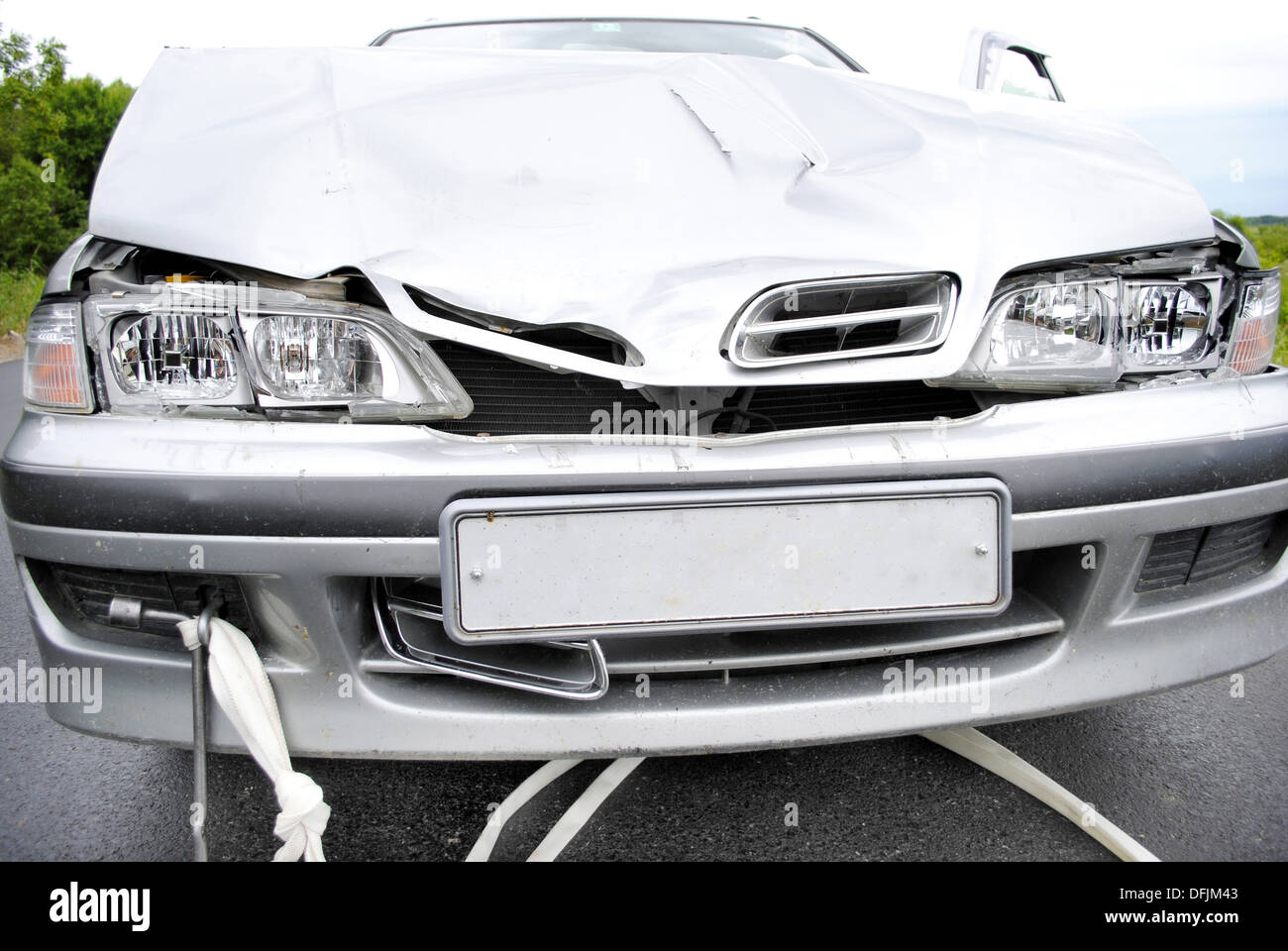 The modern car broken after road failure Stock Photo - Alamy