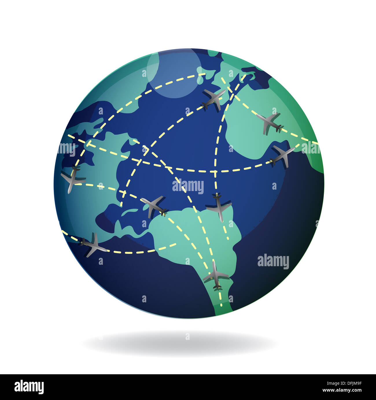 airplane flight paths over earth globe illustration Stock Photo - Alamy