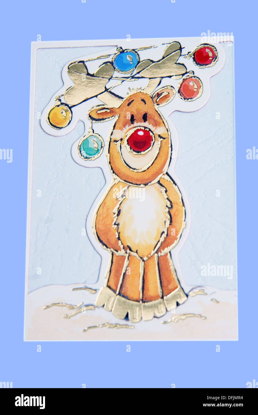 Fun Rudolph the red nosed reindeer at Christmas on a Christmas Card ...