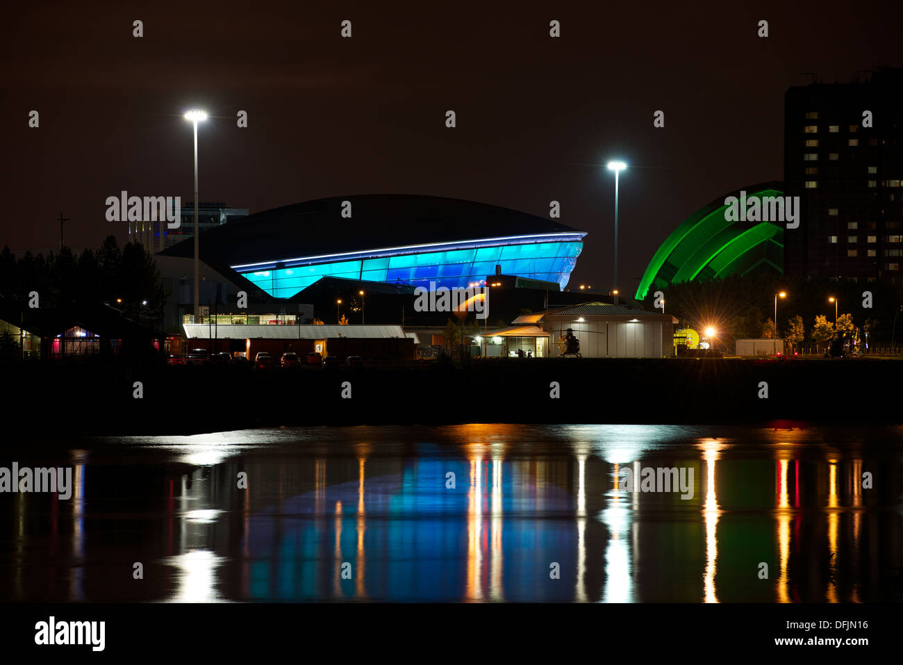 The SECC with the SSE Hydro Arena and Clyde Auditorium illuminated ...
