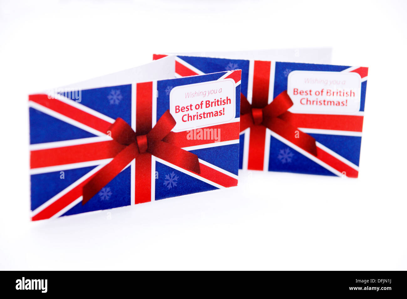 Christmas cards on display wishing a "Best of British" Christmas Stock ...
