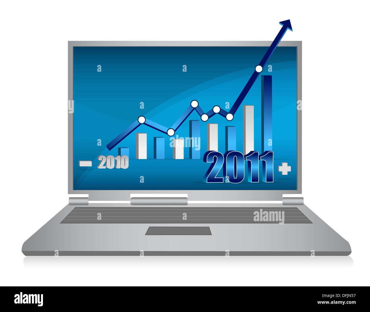 Realistic grey laptop with growth graph isolated on background. vector ...