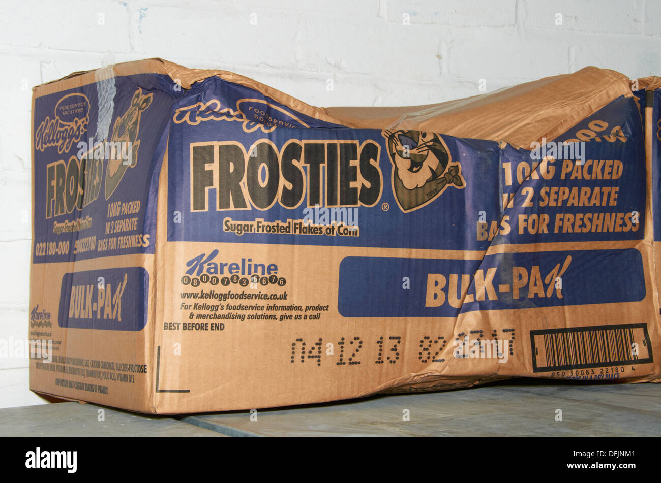 Squashed food packaging box at a food bank / food charity in the UK ...