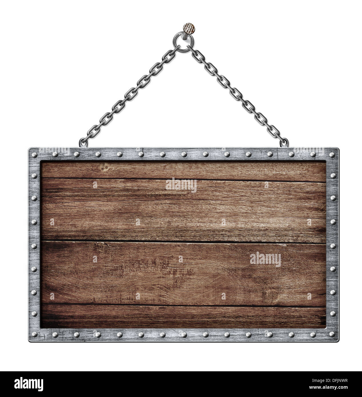 signboard or road sign hanging on chain isolated on white Stock Photo ...