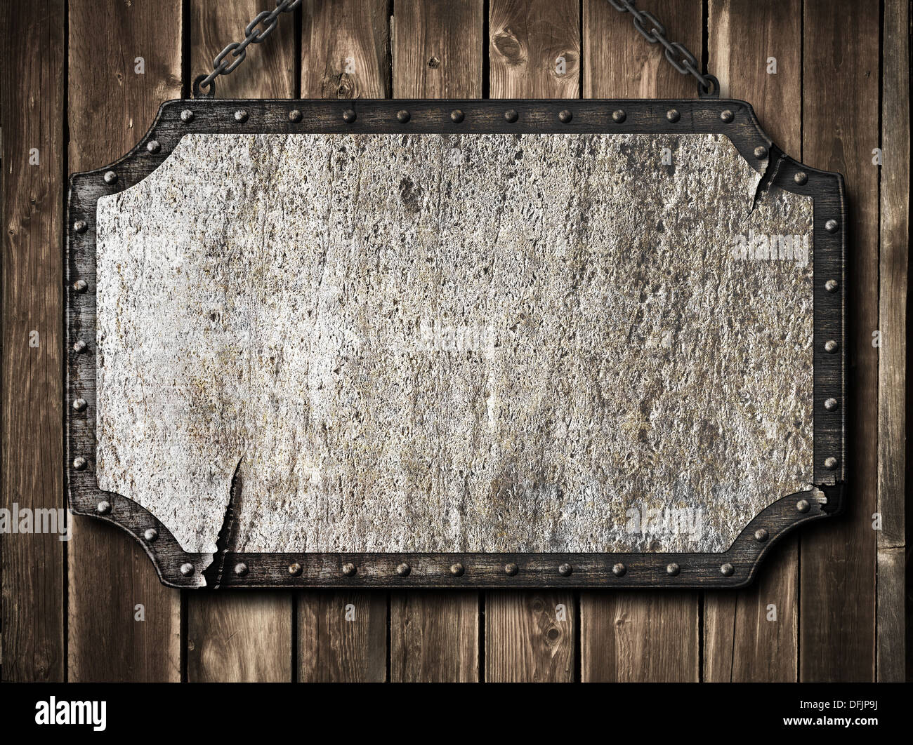 medieval signboard on wooden wall Stock Photo - Alamy