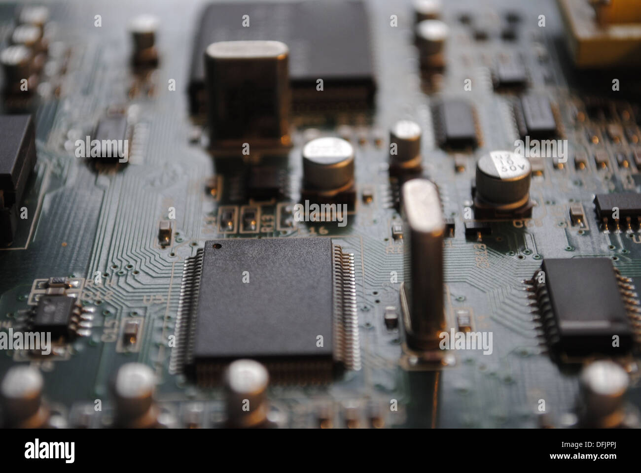 The computer electronic card with chips, microprocessors, transistors ...