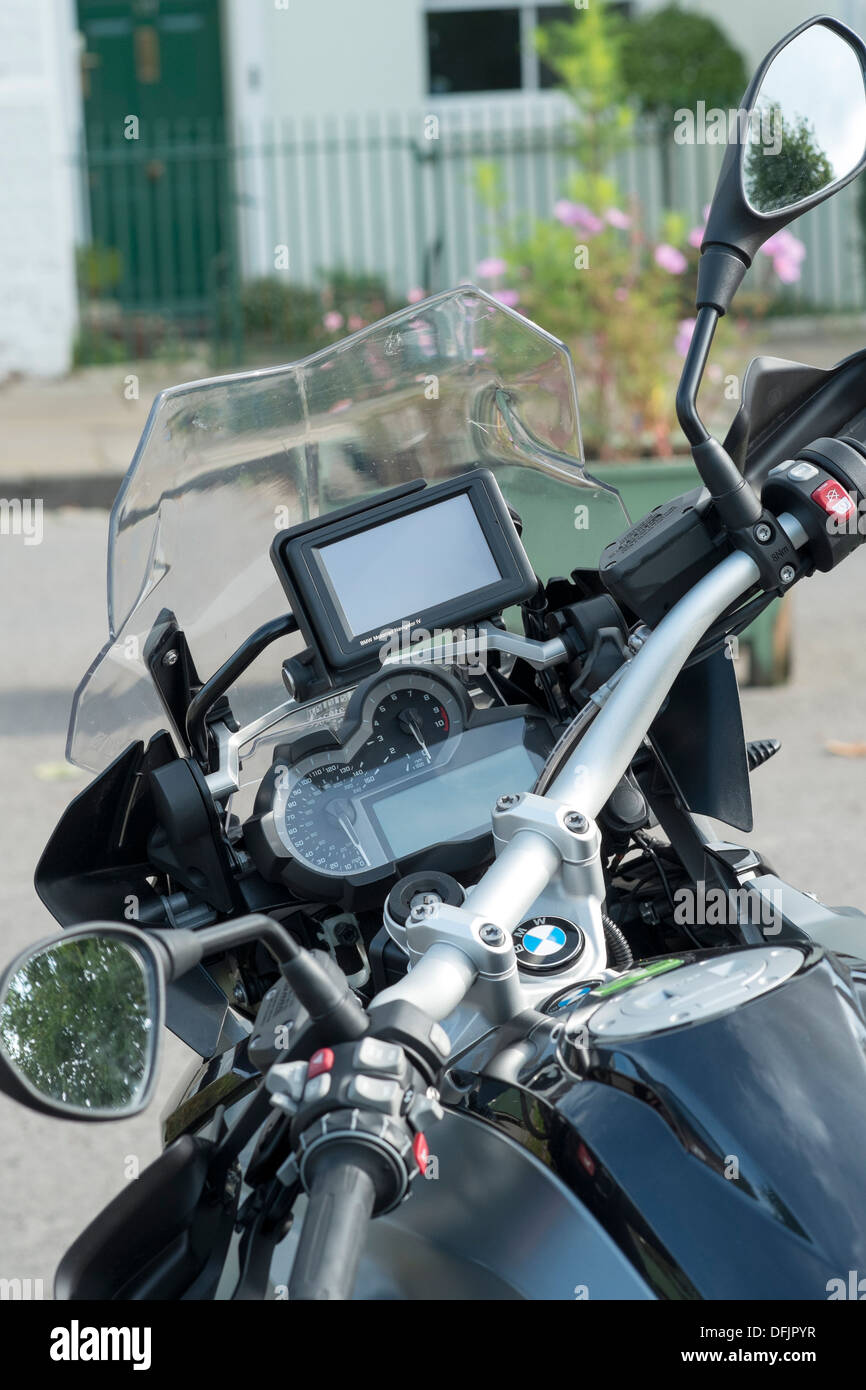 Satellite navigation system mounted on BMW motorcycle Stock Photo - Alamy