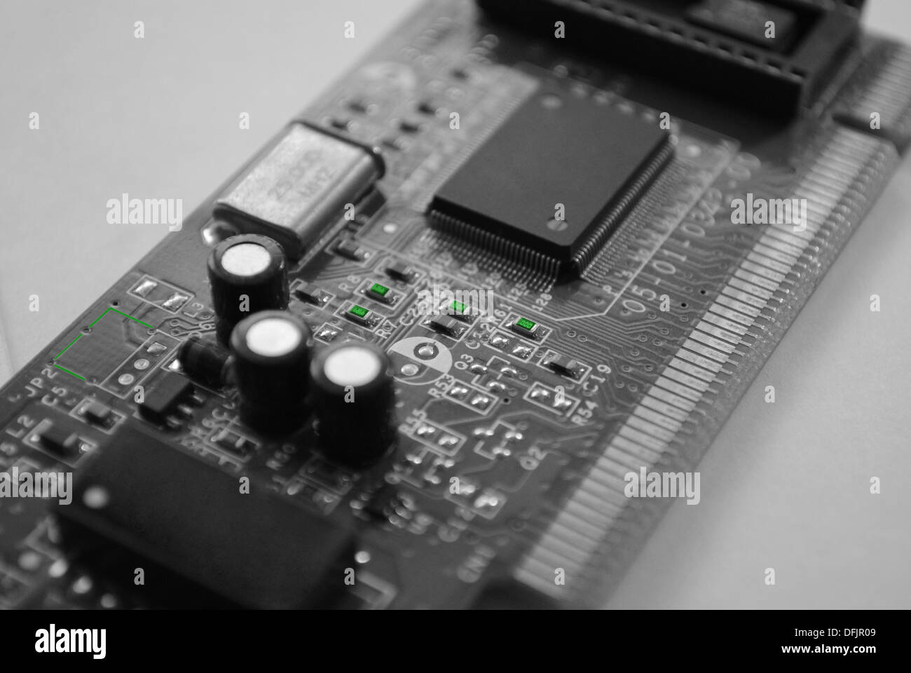 The computer electronic card with chips, microprocessors, transistors ...