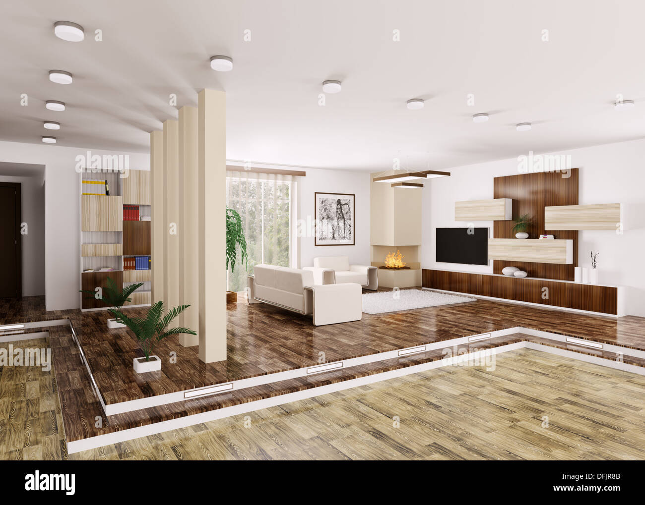Interior of modern apartment 3d render Stock Photo - Alamy