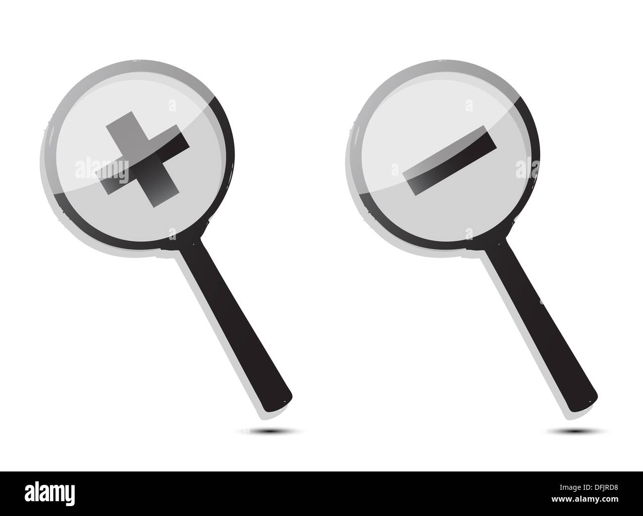 Monochromatic increase-decrease magnifiers icons isolated over white Stock Photo - Alamy