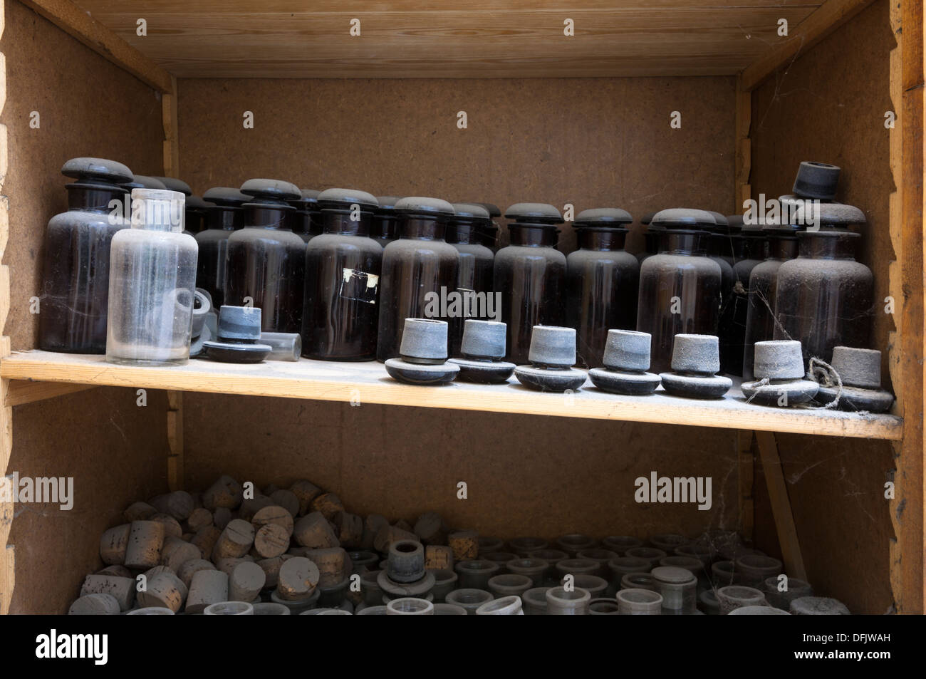 Old, dusty, dirty laboratory bottles and corcks Stock Photo - Alamy