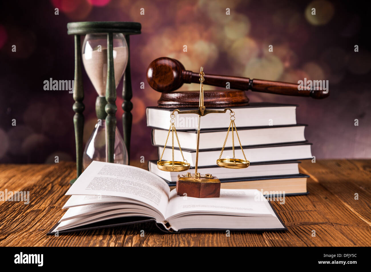 Mallet, legal code and scales of justice. Law concept, studio shots ...