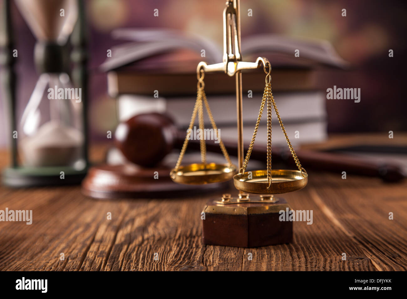 Mallet, legal code and scales of justice. Law concept, studio shots ...