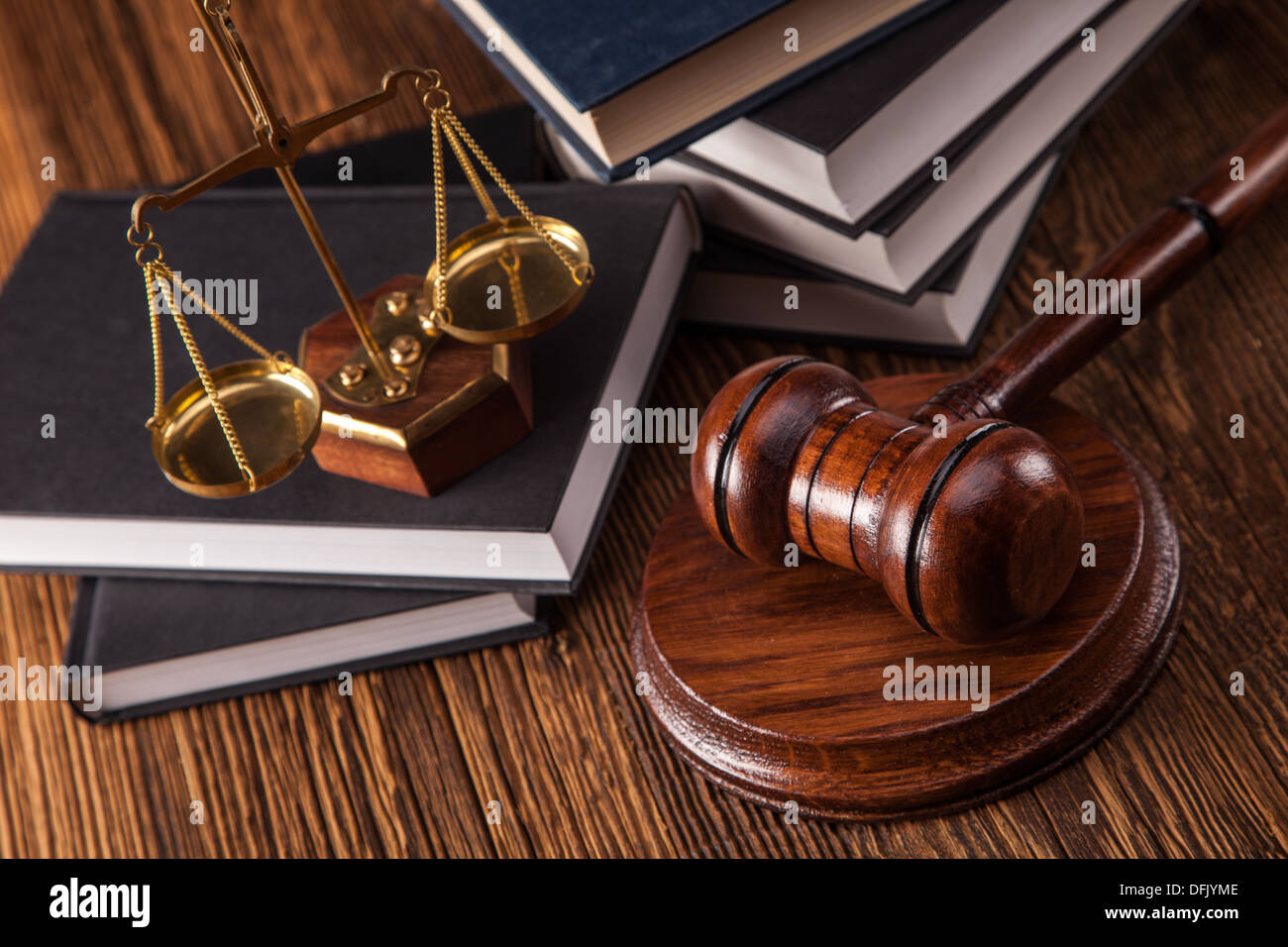 Mallet, legal code and scales of justice. Law concept, studio shots ...