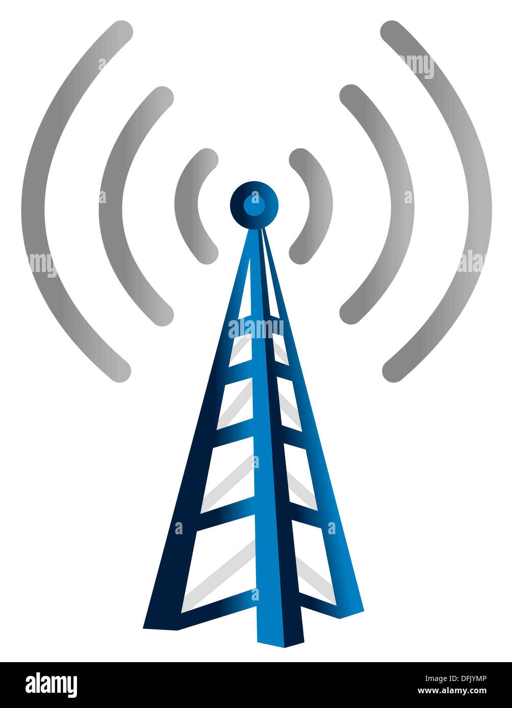 Blue wireless technology tower isolated over a white background ...