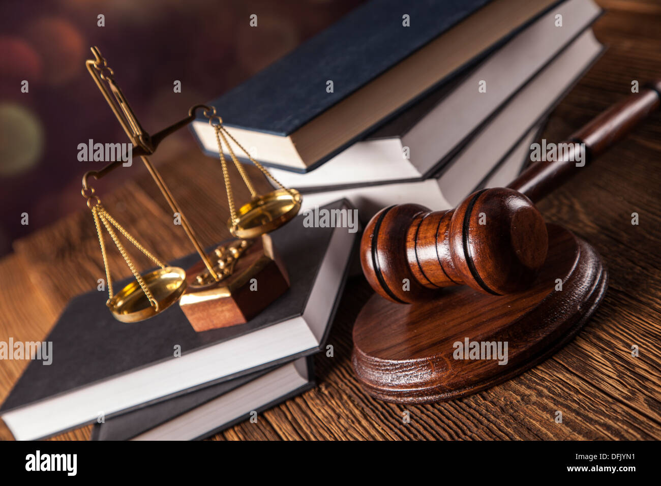 Mallet, legal code and scales of justice. Law concept, studio shots ...