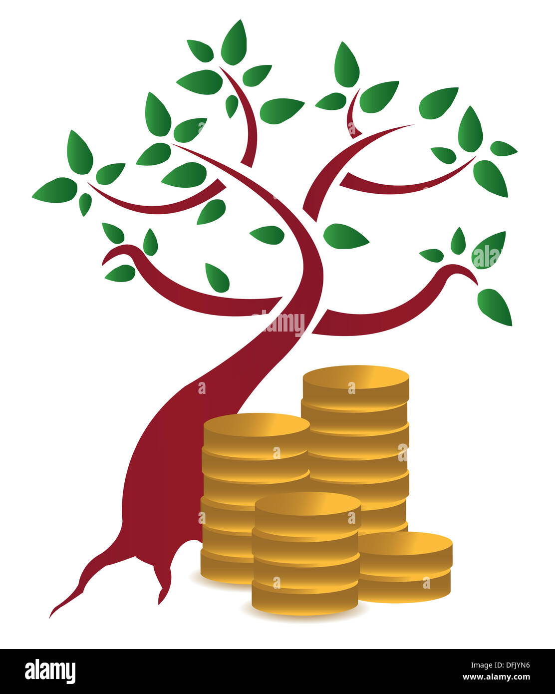 money tree and coins design over a white background Stock Photo - Alamy