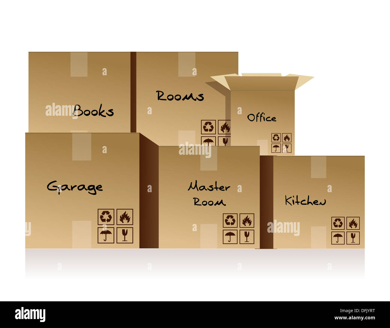Piles of cardboard boxes on a white background Stock Photo - Alamy