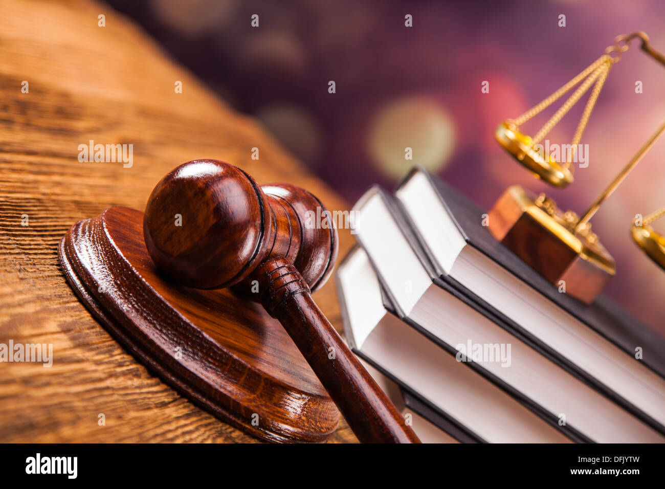 Mallet, legal code and scales of justice. Law concept, studio shots ...