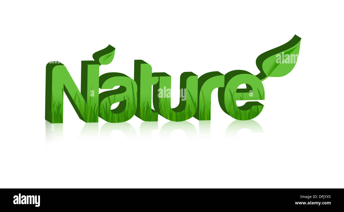 Nature word in 3d with grass inside and isolated over a white ...