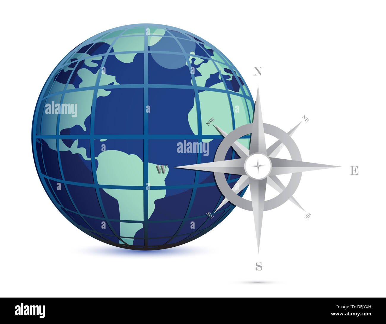 World globe illustration with compass over white background Stock Photo ...