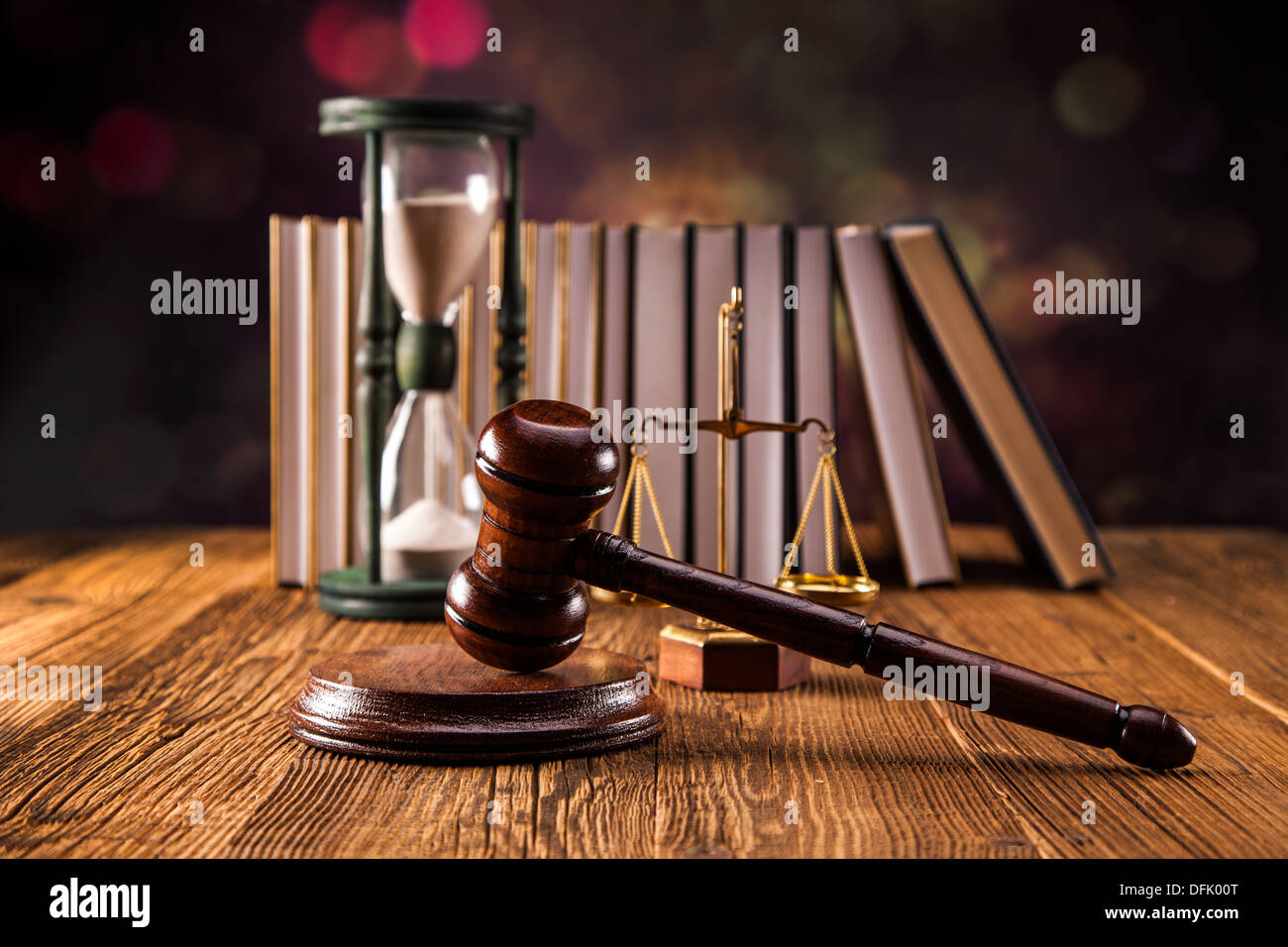 Mallet, legal code and scales of justice. Law concept, studio shots ...