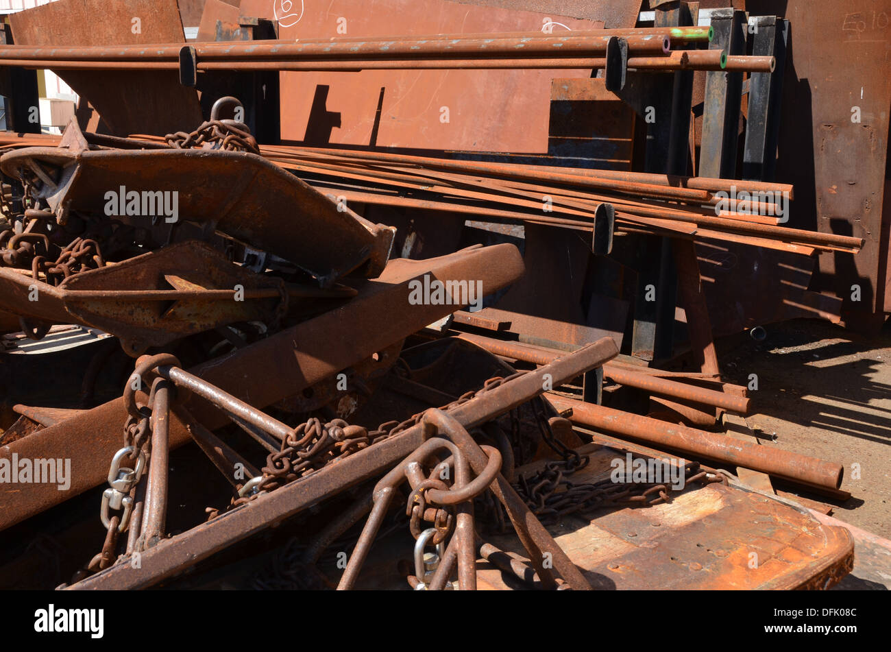Fishing net rusty hardware on a quay in the harbour of Le Guilvinec ...