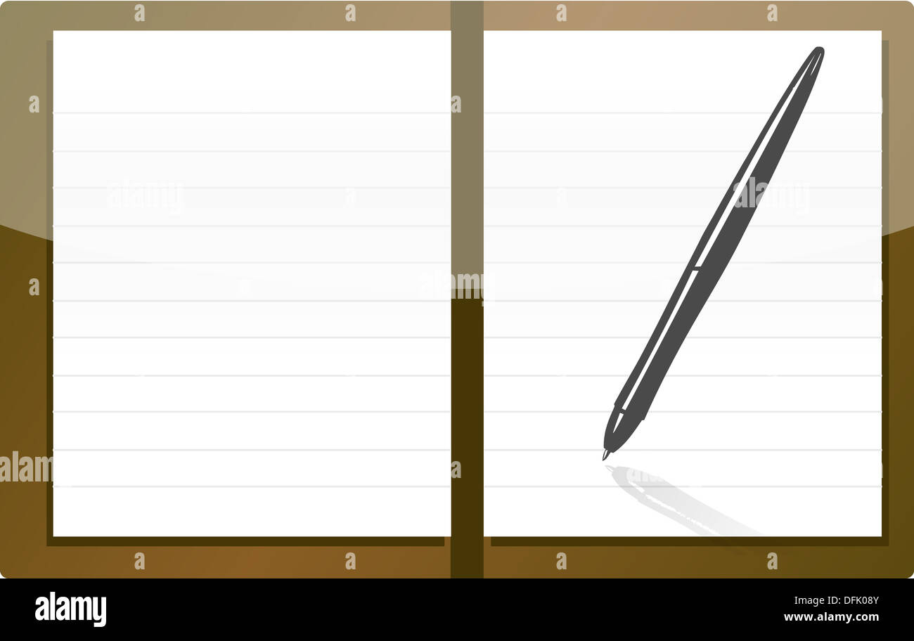 Isolated brown personal agenda with pen illustration isolated over ...