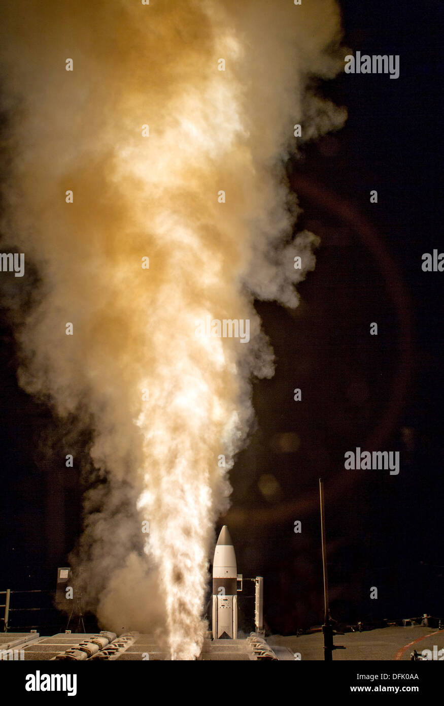 A US Navy Aegis SM-3 Block 1B interceptor missile launches from the ...