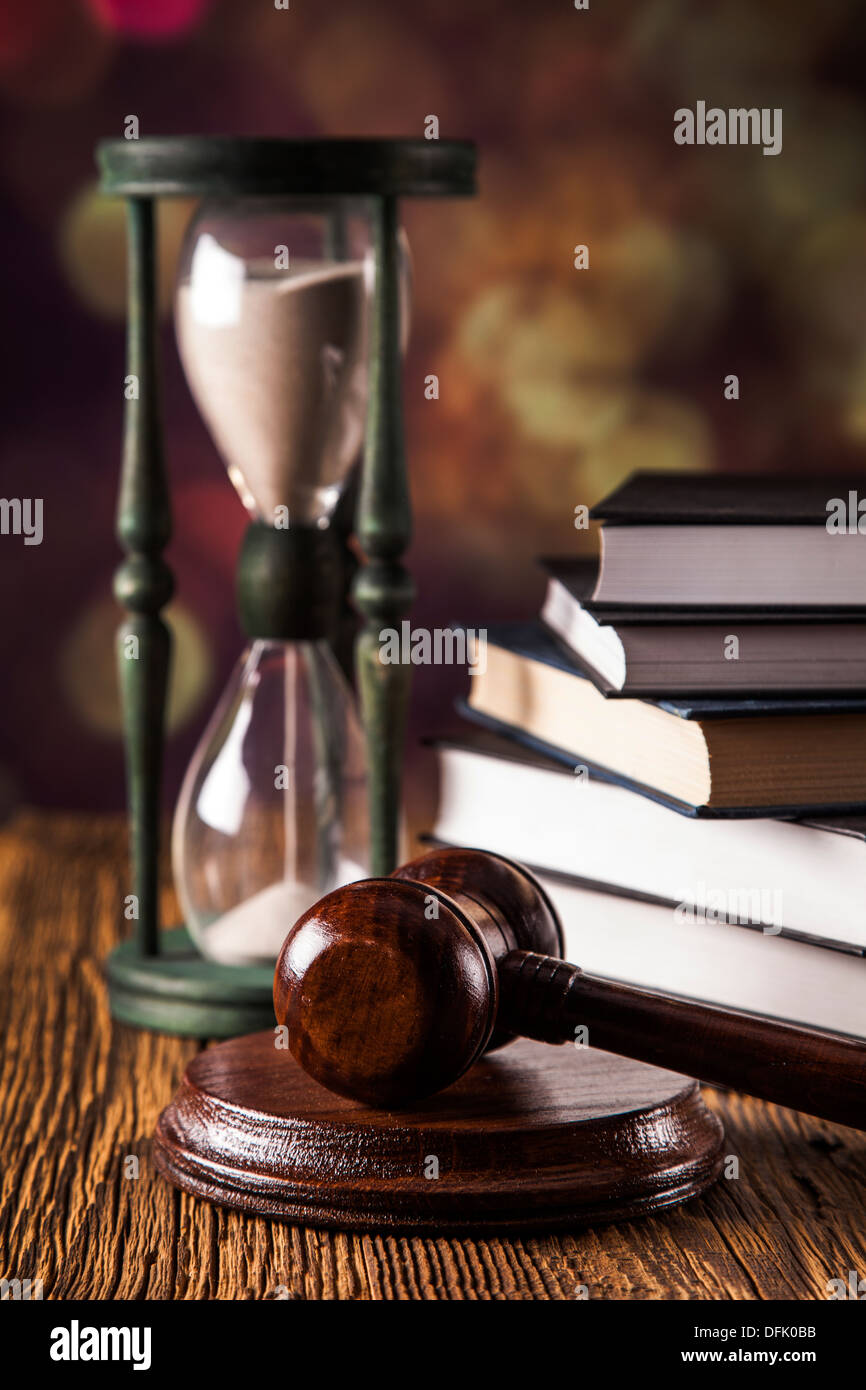 Mallet, legal code and scales of justice. Law concept, studio shots ...